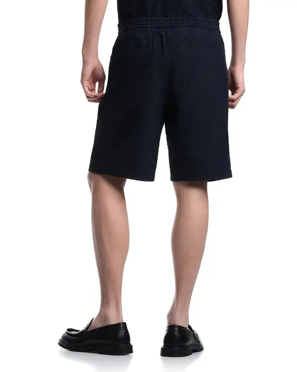 Emporio Armani Regular Fit Seersucker Bermuda Shorts - Dark Navy