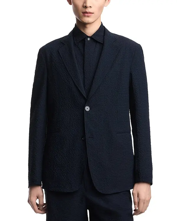Emporio Armani Regular Fit Seersucker Blazer - Dark Navy