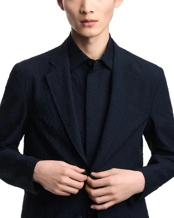 Emporio Armani Regular Fit Seersucker Blazer - Dark Navy