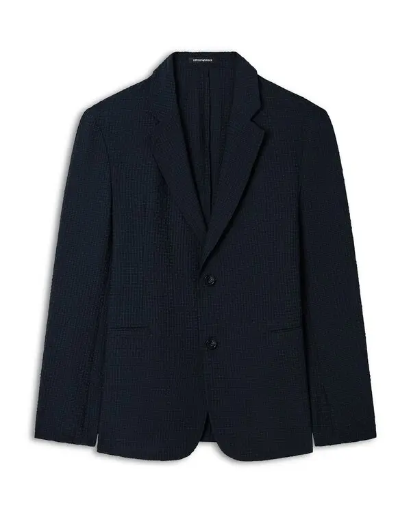 Emporio Armani Regular Fit Seersucker Blazer - Dark Navy