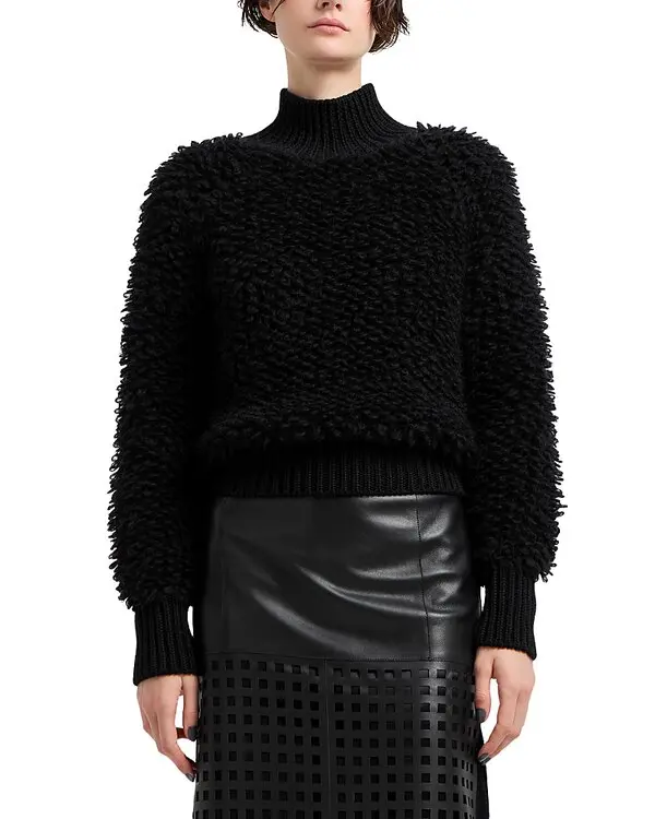 Emporio Armani Mock Neck Boucle Sweater - Black