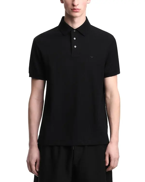 Emporio Armani Regular Fit Cotton Pique Polo Shirt - Black Beauty