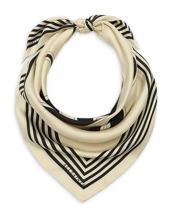 ALLSAINTS Collegiate Monogram Square Silk Scarf - Pebble White