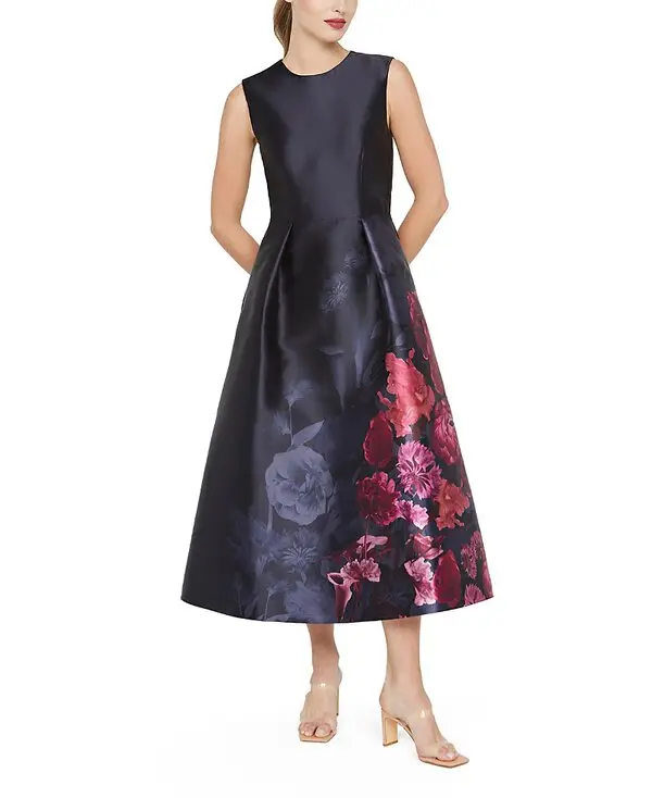 KAY UNGER Landon Tea Length Dress - Dk. Twilight Multi