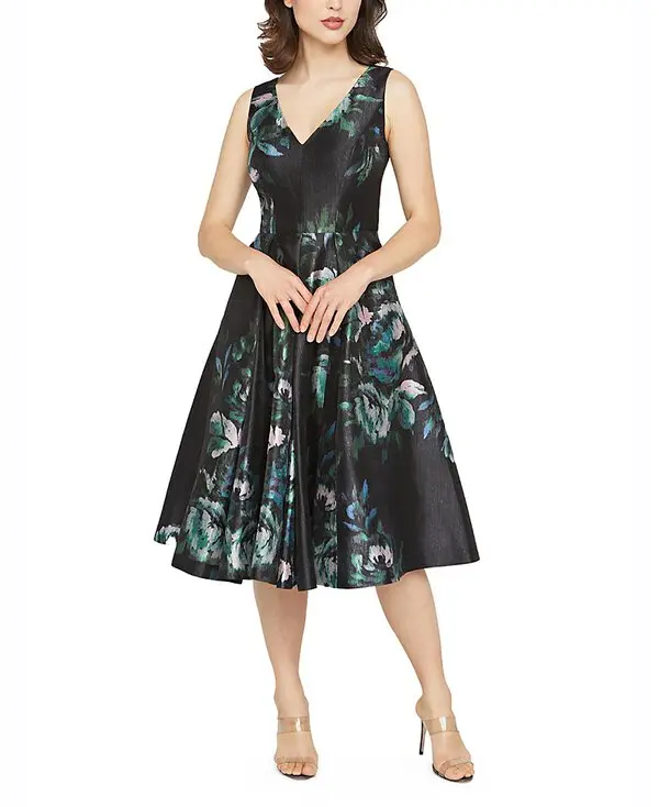 KAY UNGER Brooke Midi Dress - Black/deep Green