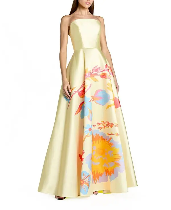 Mac Duggal Printed Mikado Strapless Ballgown - Butter Multi
