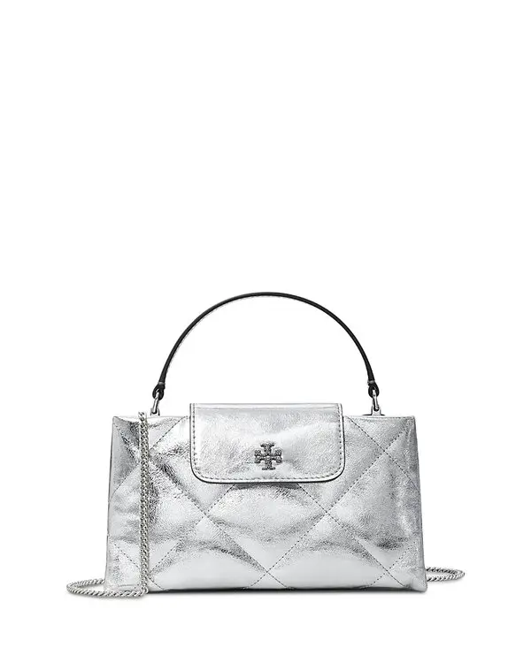 Tory Burch Kira East/west Diamond Quilted Top Handle Bag - Silver