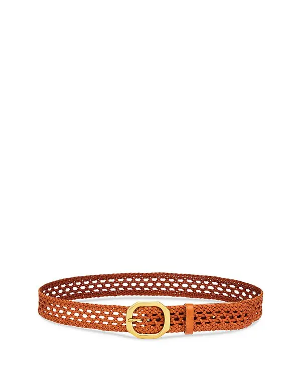 Rag & Bone Audry Woven Leather Belt - Oak Brown