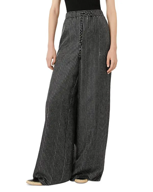 Max Mara Mxmclarino Silk Wide Leg Pants - Black/white