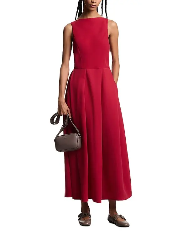 Emporio Armani Technical Cady Pleated Midi Dress - Diamond Red