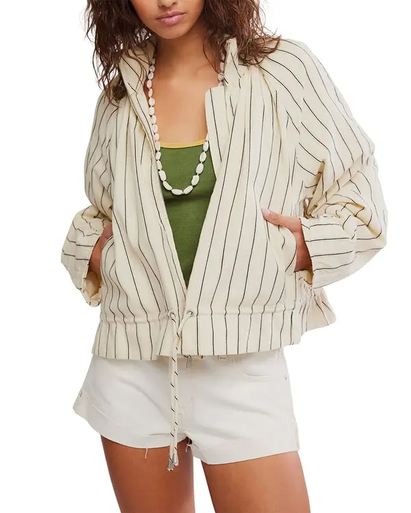 Free People Devon Striped Balloon Jacket - Ivory Combo