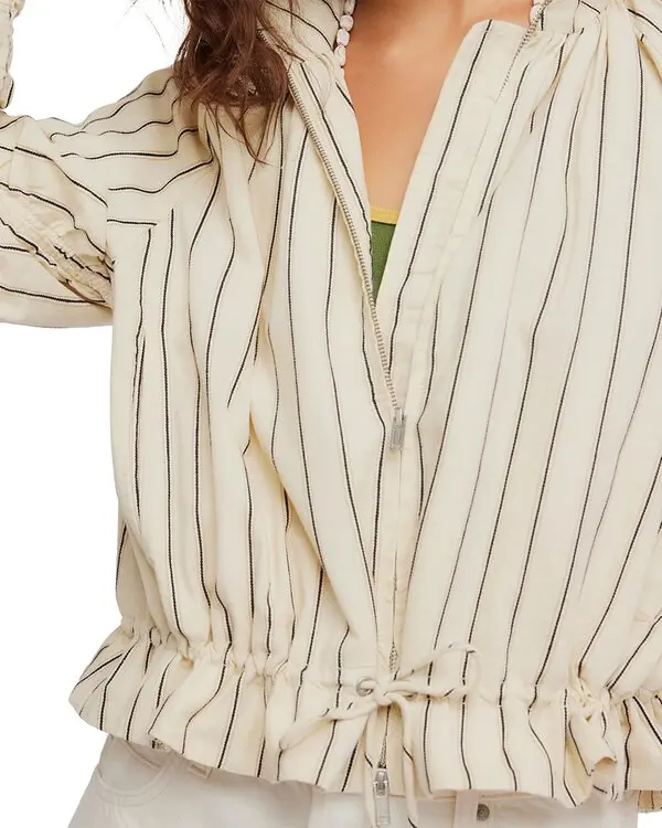 Free People Devon Striped Balloon Jacket - Ivory Combo