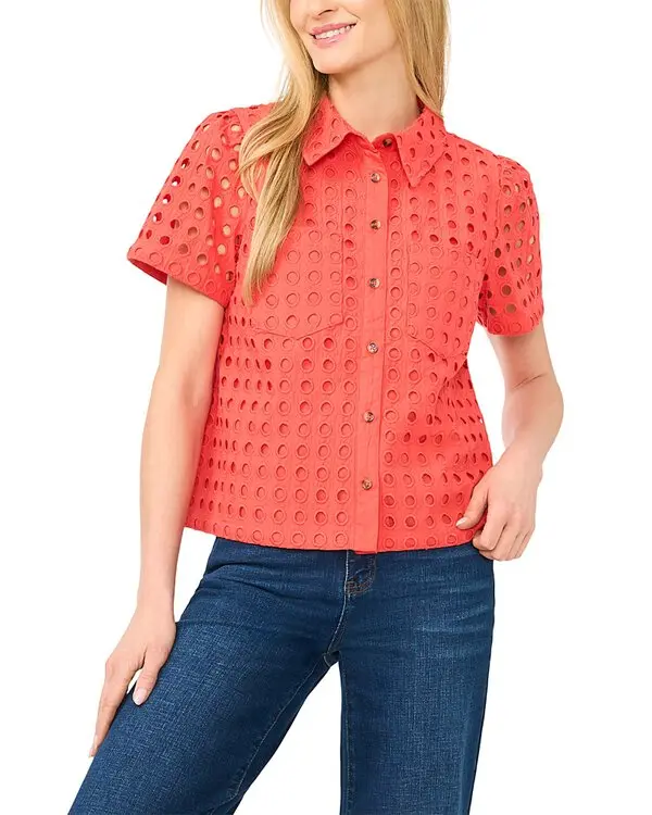 CECE DUPRAZ Eyelet Short Sleeve Shirt - Cayenne