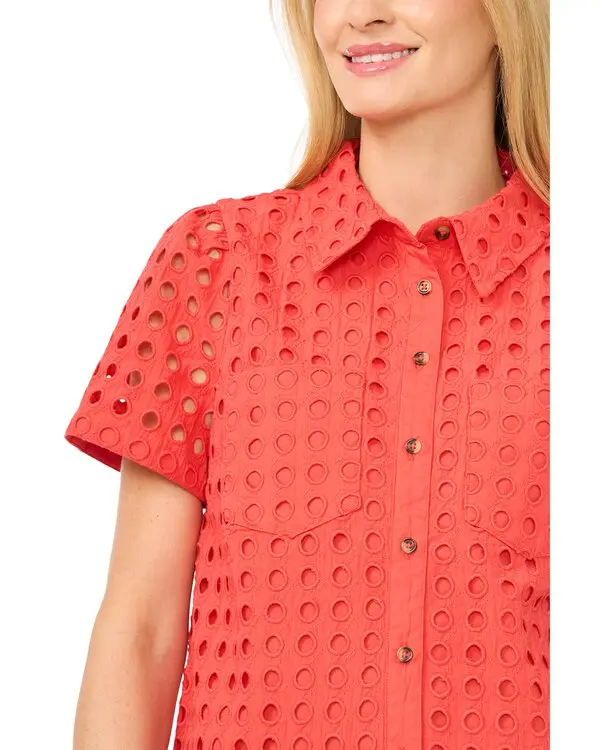 CECE DUPRAZ Eyelet Short Sleeve Shirt - Cayenne