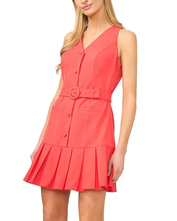 CECE DUPRAZ Sleeveless Belted Shirtdress - Cayenne