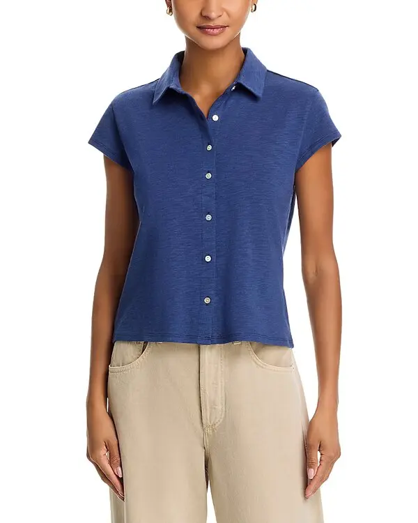 Bella Dahl Cap Sleeve Button-front Shirt - Midnight Surf