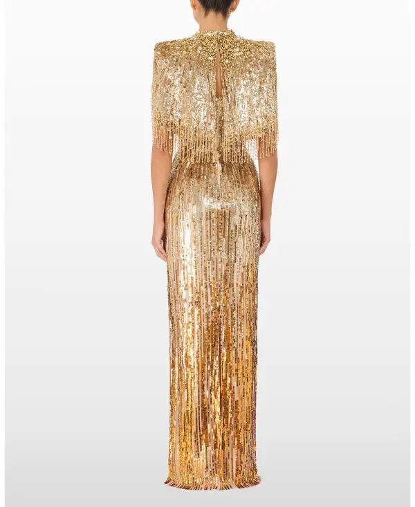 Jenny Packham Ellen Mock Neck Beaded Capelet Top - Illusion
