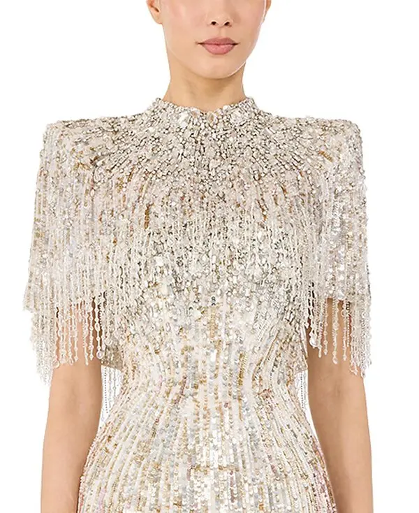 Jenny Packham Ellen Mock Neck Beaded Capelet Top - Ivory