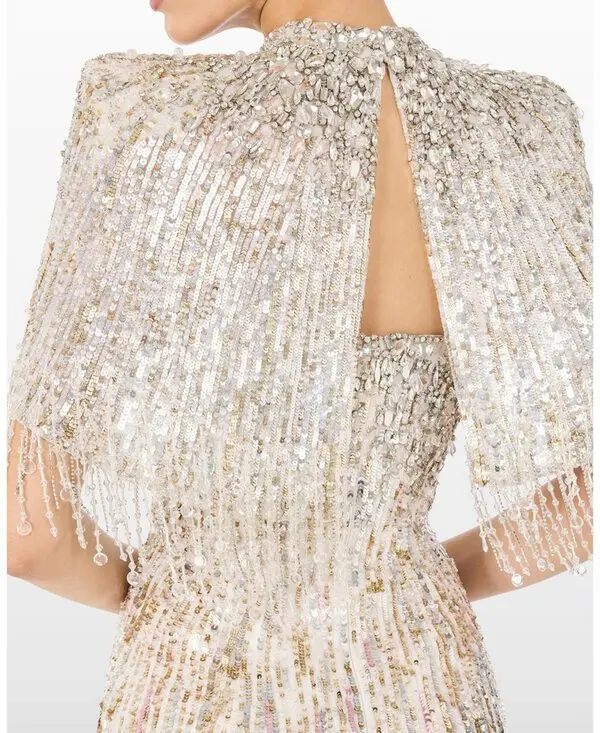 Jenny Packham Ellen Mock Neck Beaded Capelet Top - Ivory