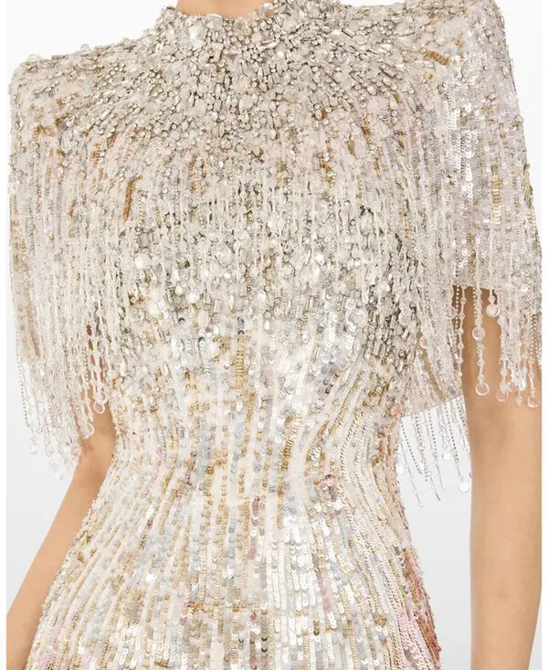 Jenny Packham Ellen Mock Neck Beaded Capelet Top - Ivory