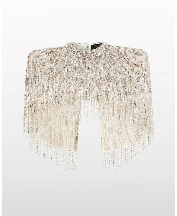 Jenny Packham Ellen Mock Neck Beaded Capelet Top - Ivory