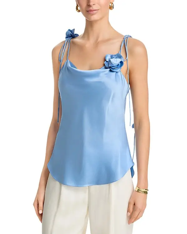Cinq À Sept Trailing Flower Marta Silk Camisole Top - Blue Wisteria