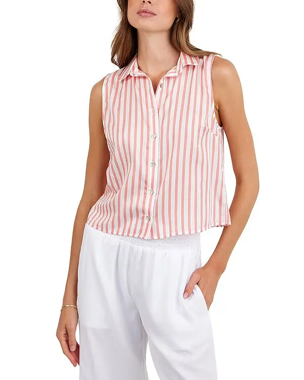 Bella Dahl Clean Sleeveless Button-down Top - Wild Coral Stripe