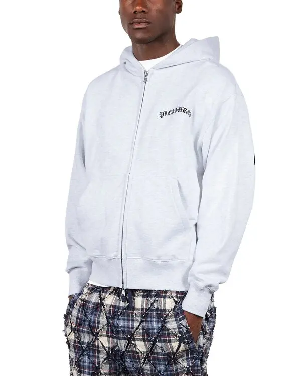 PLEASURES Relaxed Fit Logo Zip Hoodie - Heather