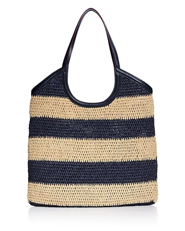 Mz Wallace Georgica Large Striped Crochet Tote Bag - Navy/natural