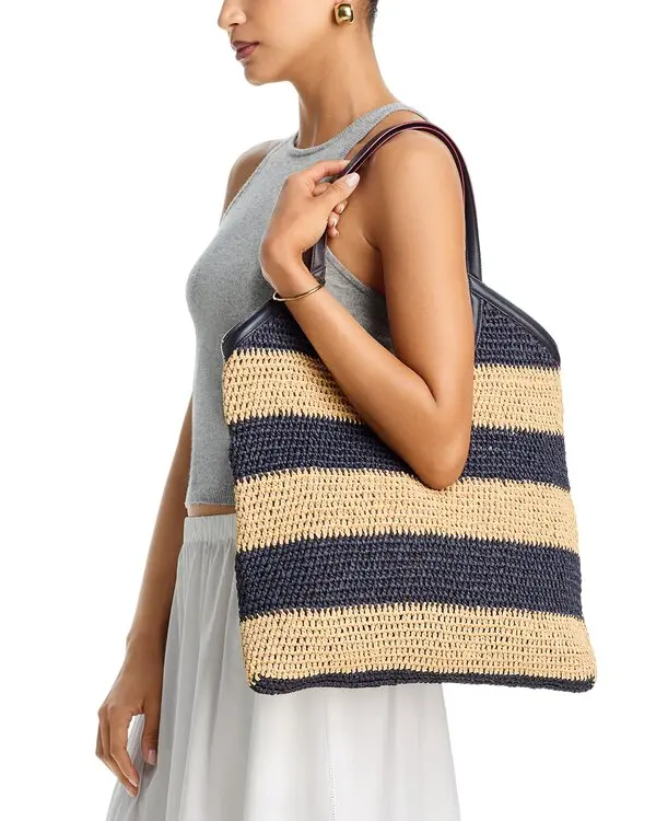 Mz Wallace Georgica Large Striped Crochet Tote Bag - Navy/natural