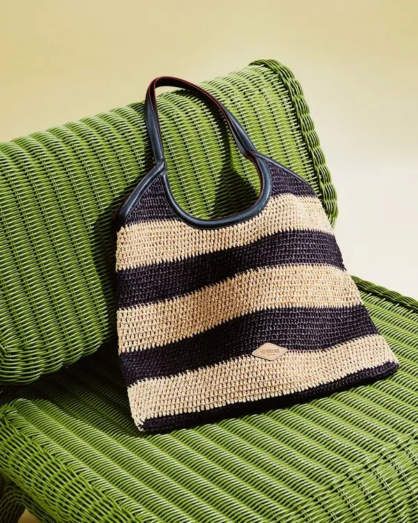 Mz Wallace Georgica Large Striped Crochet Tote Bag - Navy/natural