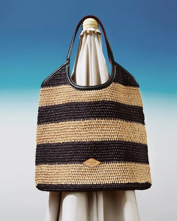 Mz Wallace Georgica Large Striped Crochet Tote Bag - Navy/natural