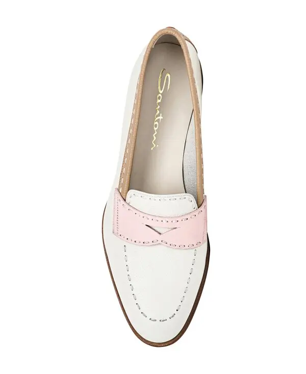 Santoni Leather Penny Loafer - White