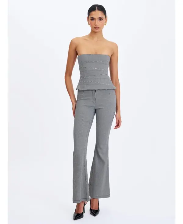 MISS CIRCLE NEW YORK Micro-houndstooth Strapless Peplum Top - Grey