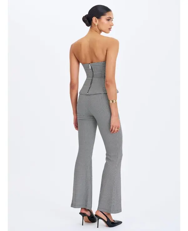 MISS CIRCLE NEW YORK Micro-houndstooth Strapless Peplum Top - Grey