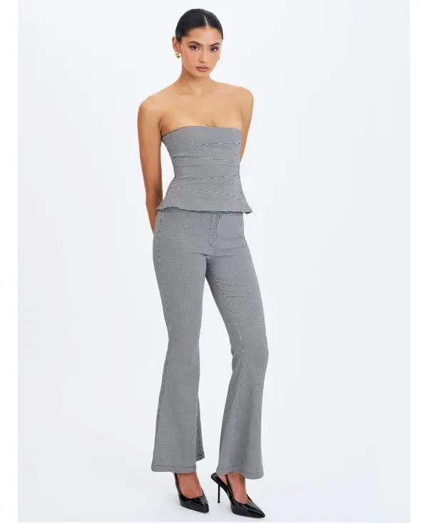 MISS CIRCLE NEW YORK Micro-houndstooth Strapless Peplum Top - Grey