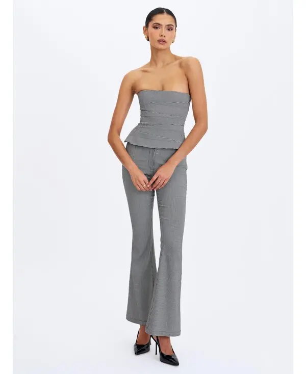 MISS CIRCLE NEW YORK Micro-houndstooth Strapless Peplum Top - Grey