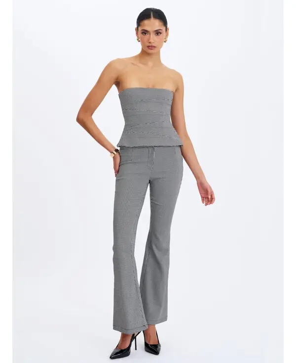 MISS CIRCLE NEW YORK Micro-houndstooth Strapless Peplum Top - Grey