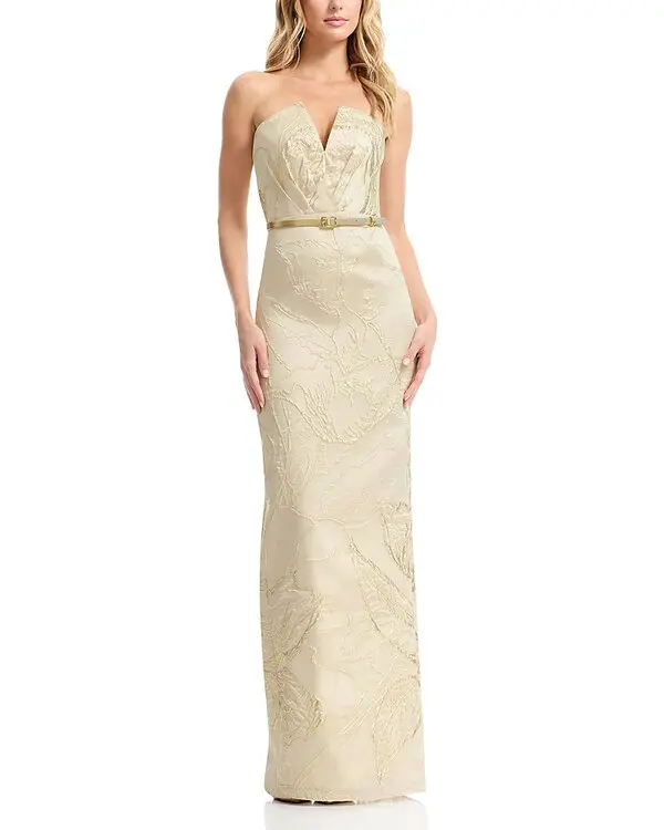Dress The Population Draped Belted Sheath Gown - Champagne