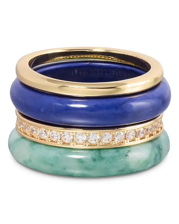 ROXANNE ASSOULIN The Stone Stack Rings, Set Of 4 - Gold/lapis/moss Agate