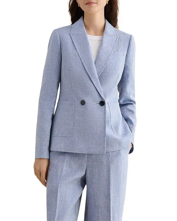 HOBBS LONDON Petite Estella Linen Blazer - Blue White