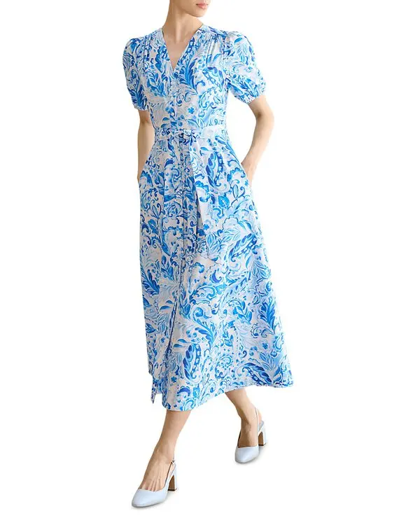 HOBBS LONDON Petite Libby Printed Midi Dress - Blue Multi