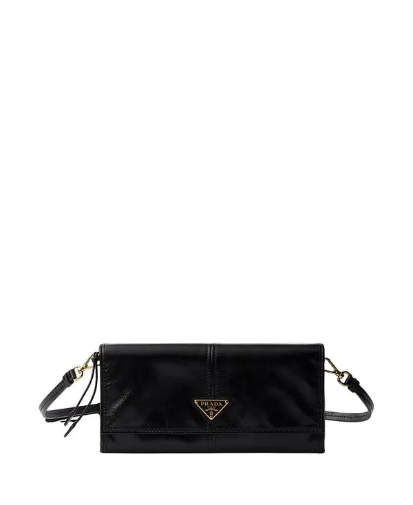 Prada Leather Wallet With Shoulder Strap - Black