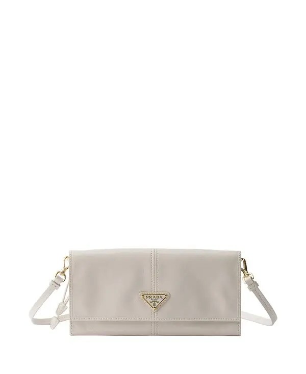 Prada Leather Wallet With Shoulder Strap - White
