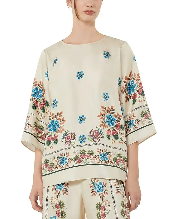 Max Mara Silk Floral Print Top - Ivory