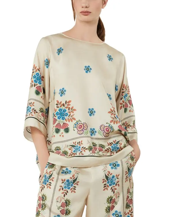 Max Mara Silk Floral Print Top - Ivory