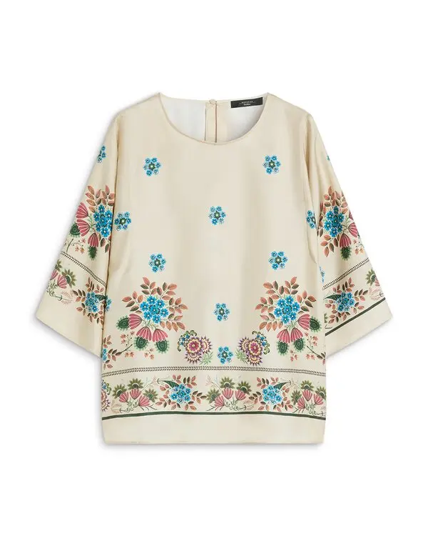 Max Mara Silk Floral Print Top - Ivory