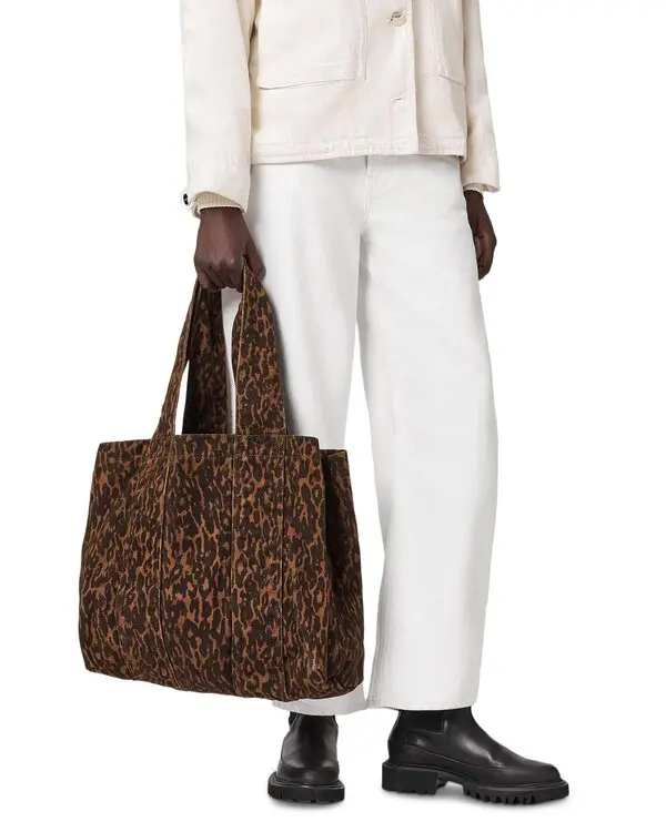 ALLSAINTS Izzy Leopard Print Denim Tote - Leopard Brown