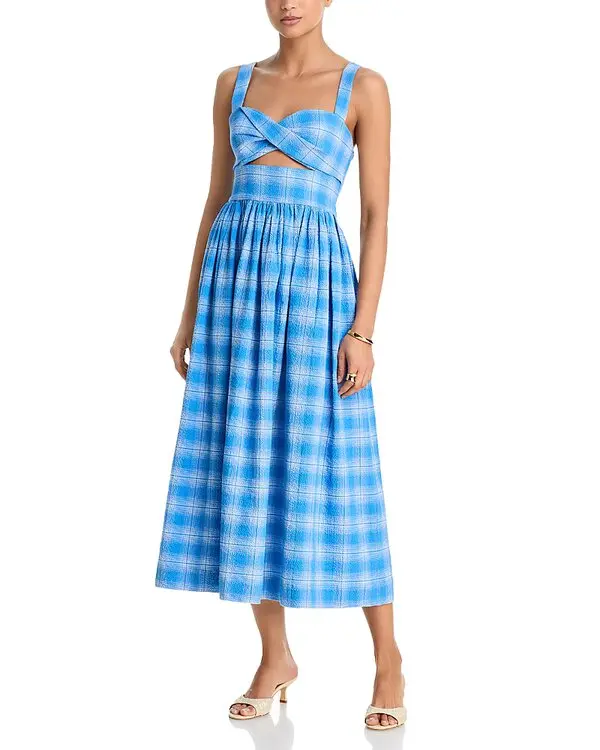 Cara Cara Clover Plaid Midi Dress - Blue Plaid