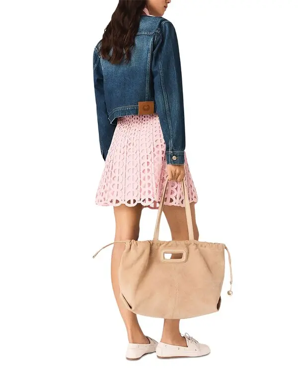 Maje Denim Trucker Jacket With Leather Collar